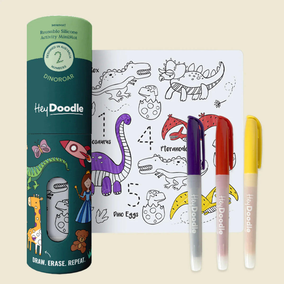 Hey Doodle | DinoRoar Mini Colouring & Doodle Mat — Delightful Rainglow